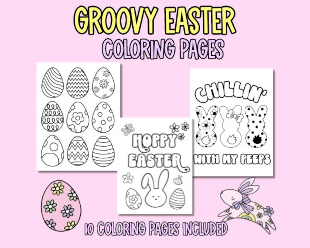 Groovy Easter Coloring Pages Easter Themed Coloring Pages - Etsy