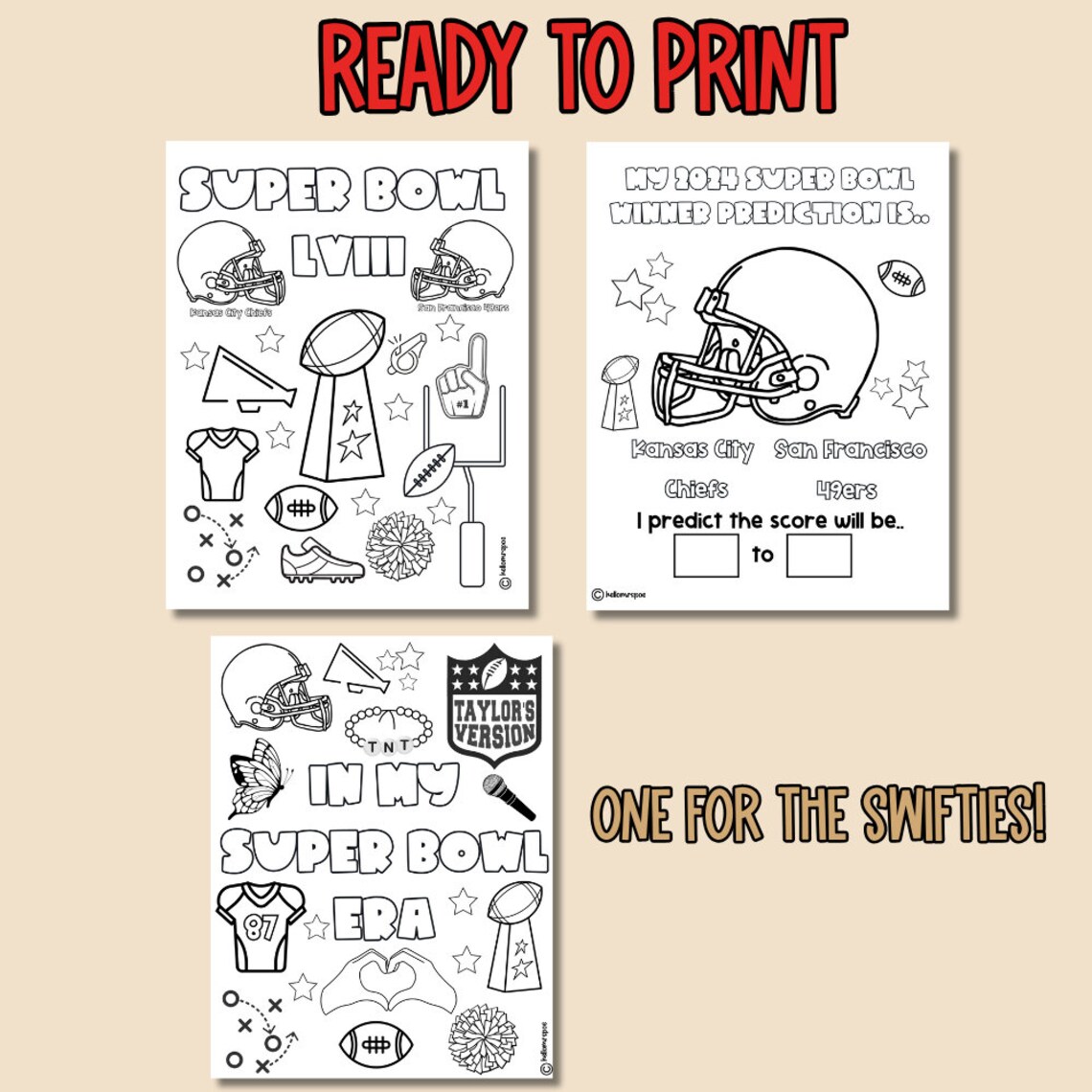 Super Bowl LVIII Coloring Pages Super Bowl Activities Swiftie Super ...