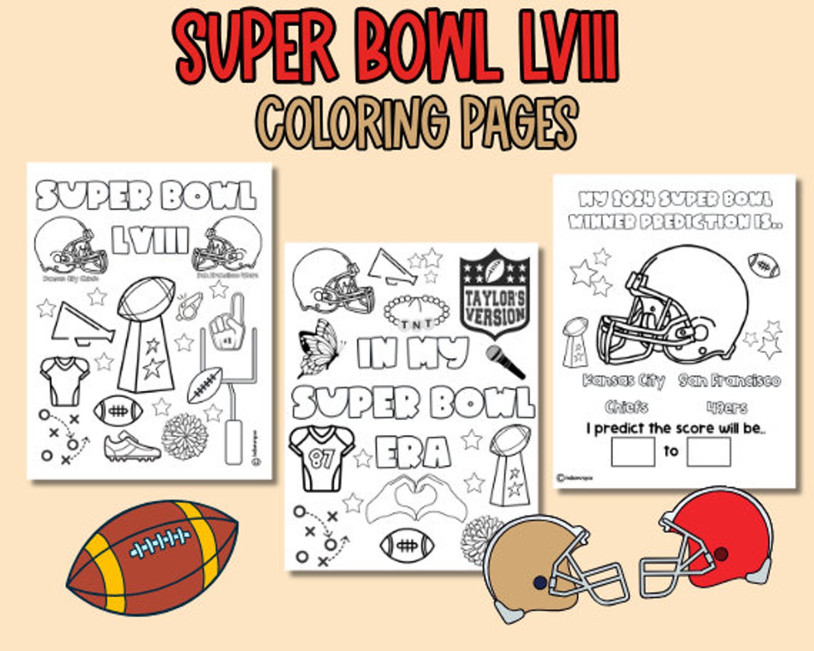 Super Bowl LVIII Coloring Pages Super Bowl Activities Swiftie Super ...