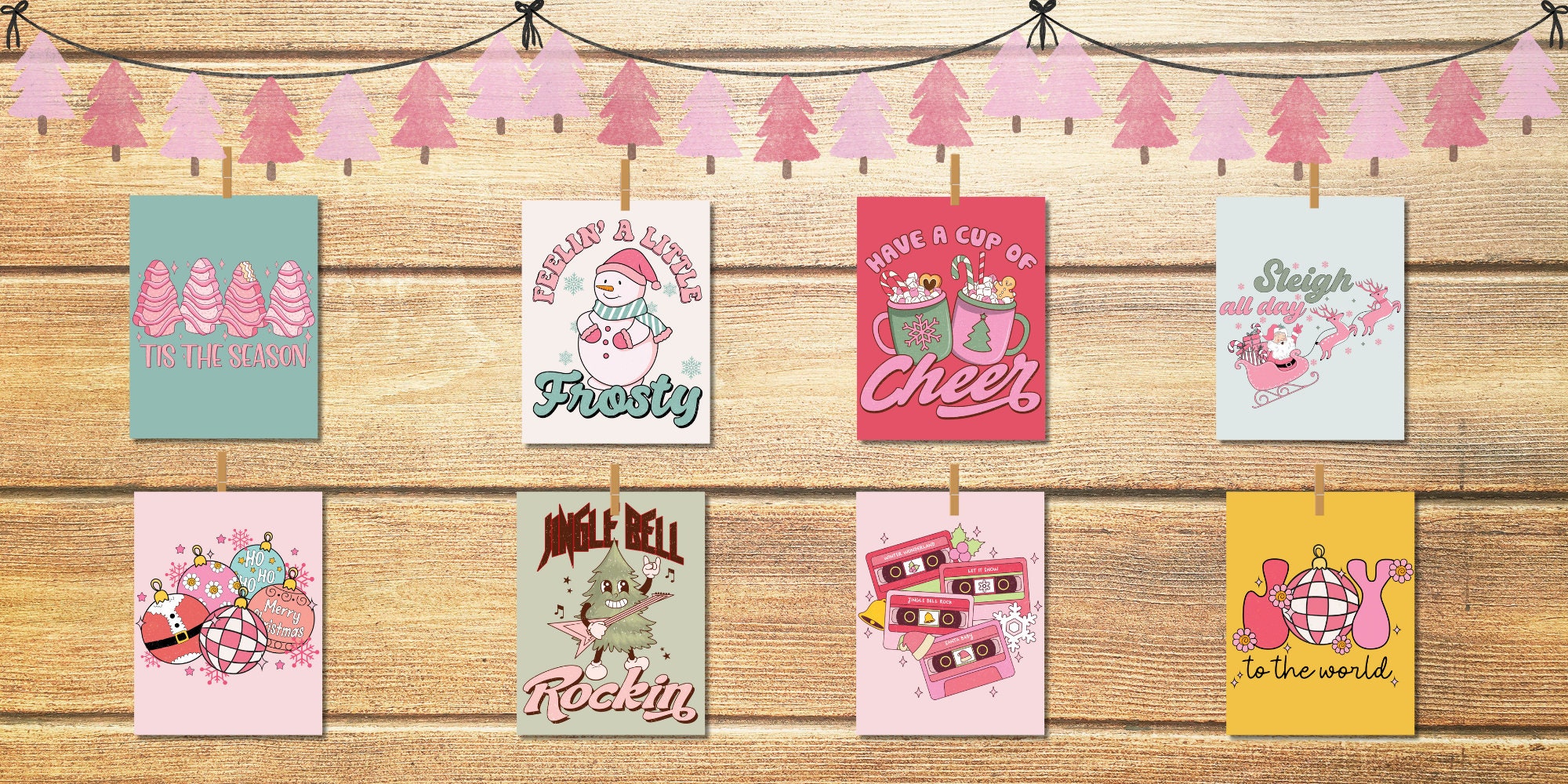 Retro Pink Christmas Bulletin Board Posters, Retro Christmas Bulletin ...
