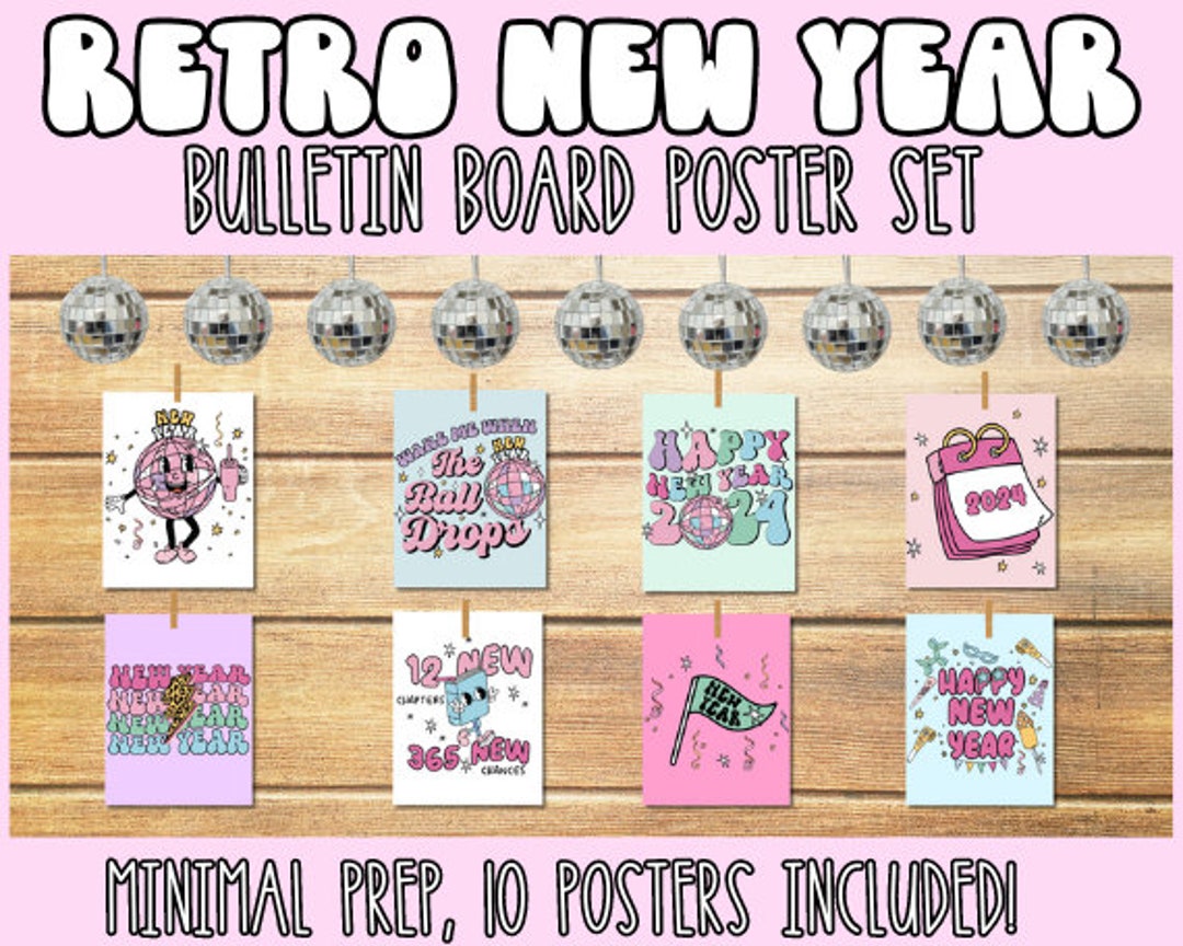 Retro New Years Bulletin Board Posters, Retro New Years, Retro ...