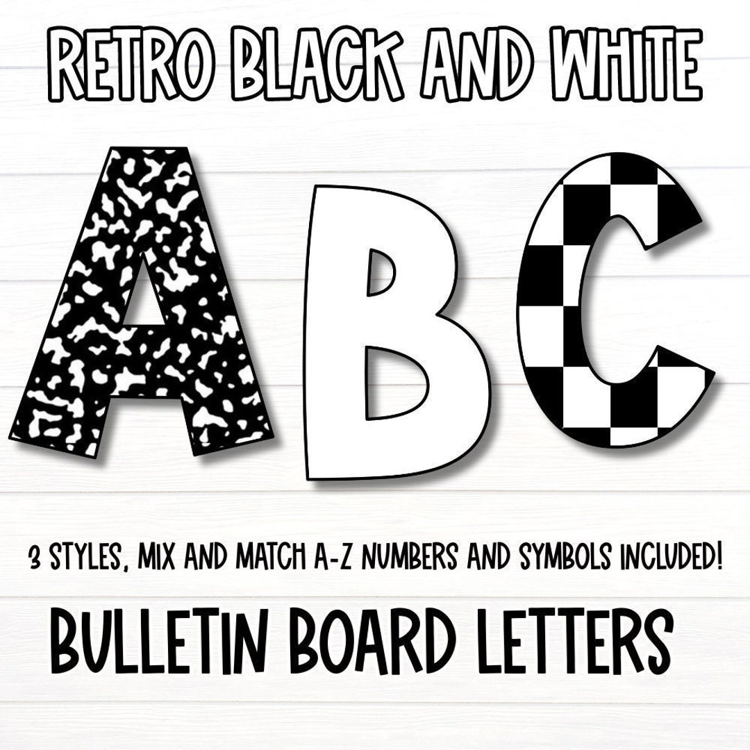 Retro Black and White Bulletin Board Letters Retro Classroom Retro ...