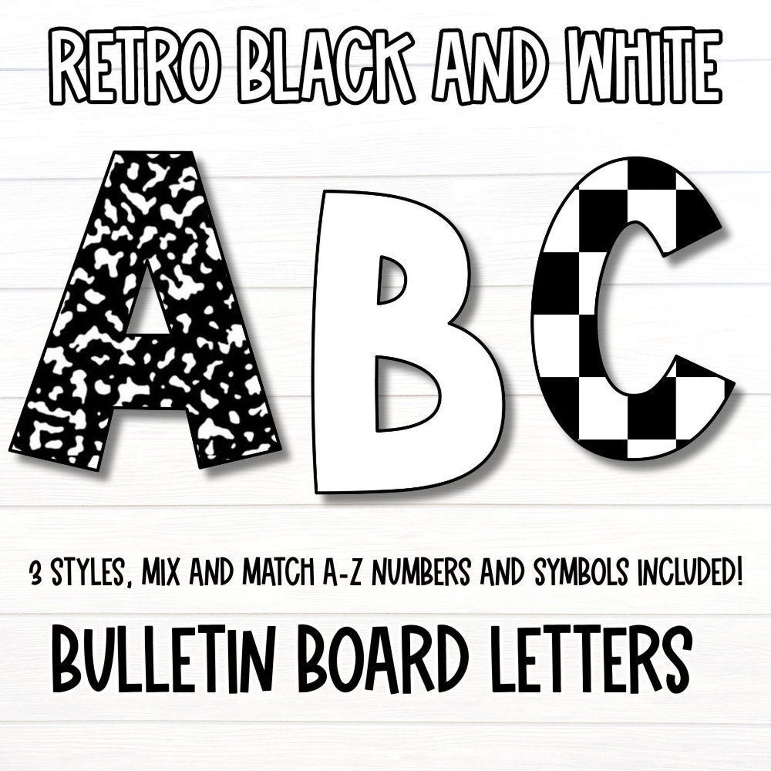 Retro Black and White Bulletin Board Letters Retro Classroom Retro ...