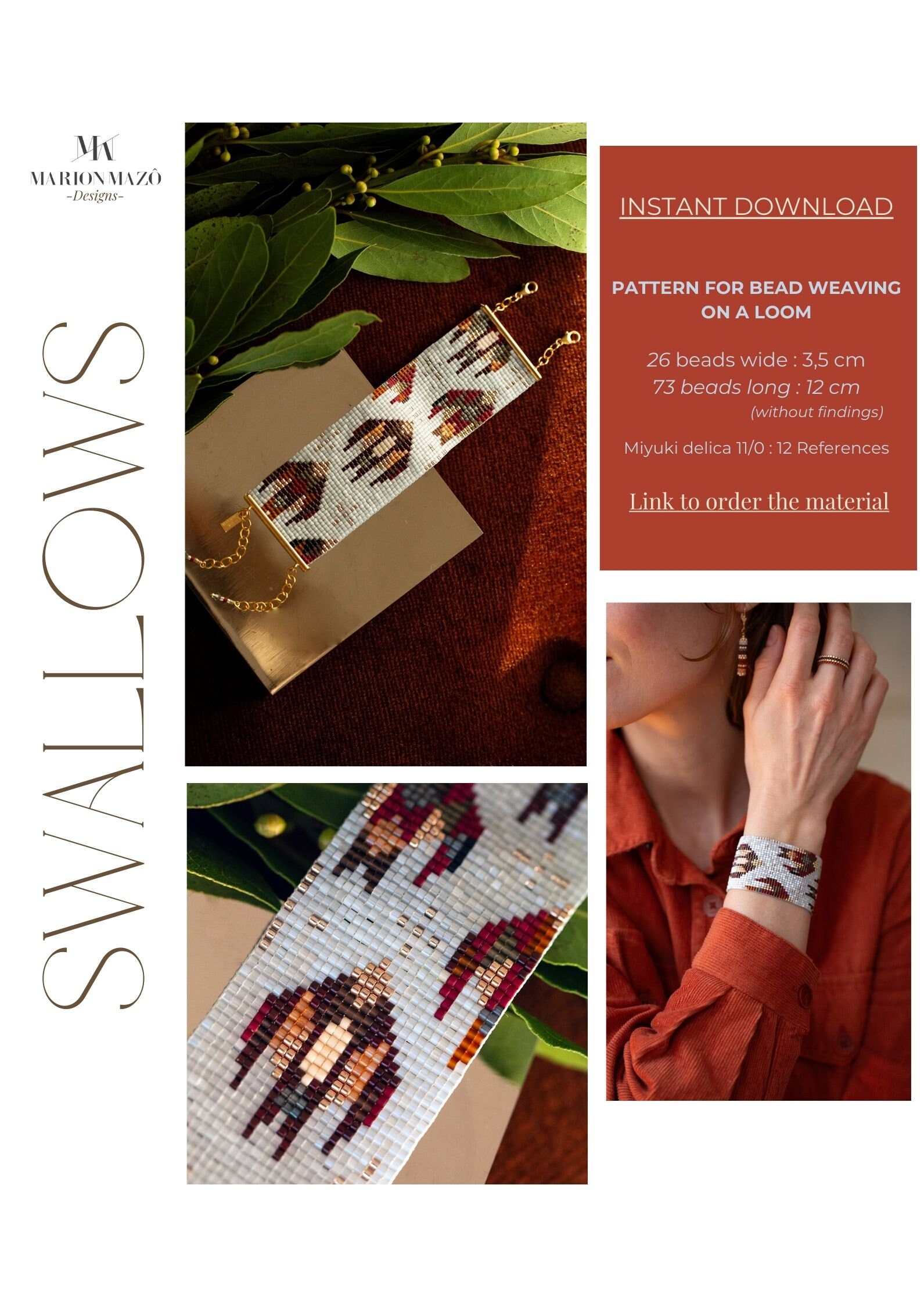 Pattern for Bracelet on Loom, Miyuki Delica 11/0, Swallows - Etsy