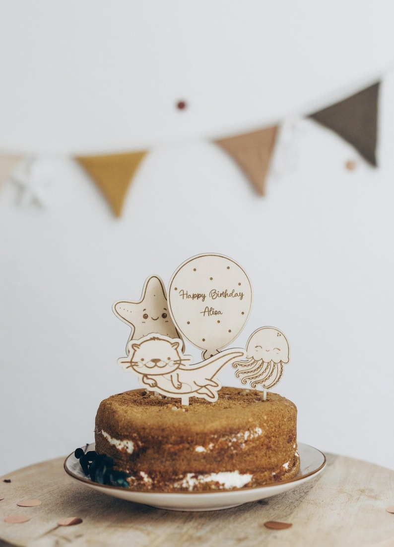 Wooden Otter Cake Topper/ Cute Birthday Decorations/ Otter Cake Topper ...