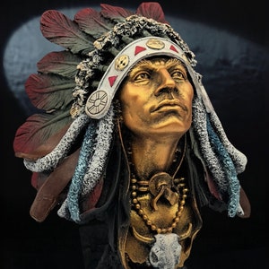 Decorative Native American Chief Statue, Handmade American Indian Male ...