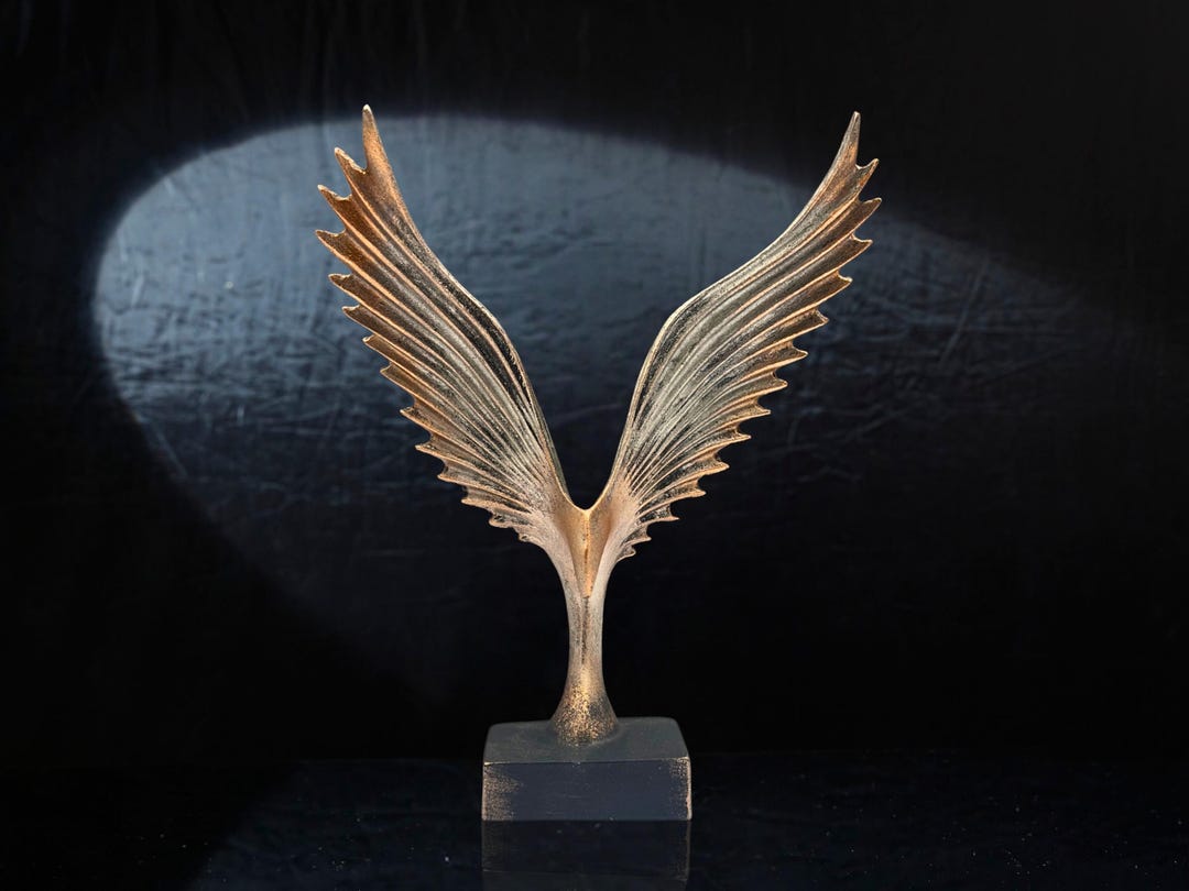 Modern Phoenix Rising Statue: Abstract Gold-black Bird Sculpture, Home ...