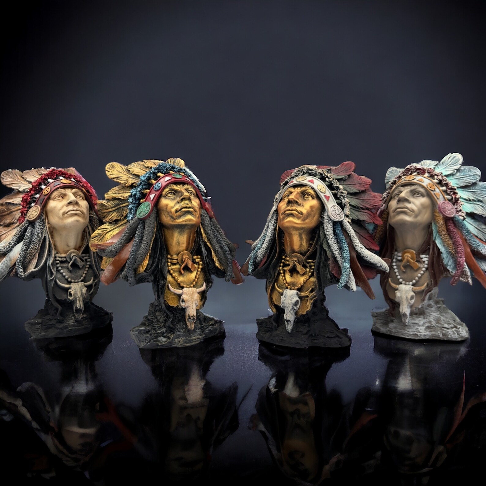 Native American Chief Bust Sculpture: Indian Male Statue, Console ...