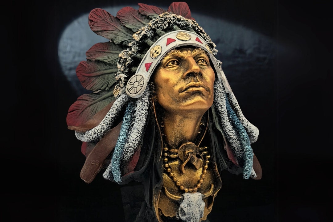 Decorative Native American Chief Statue, Handmade American Indian Male ...