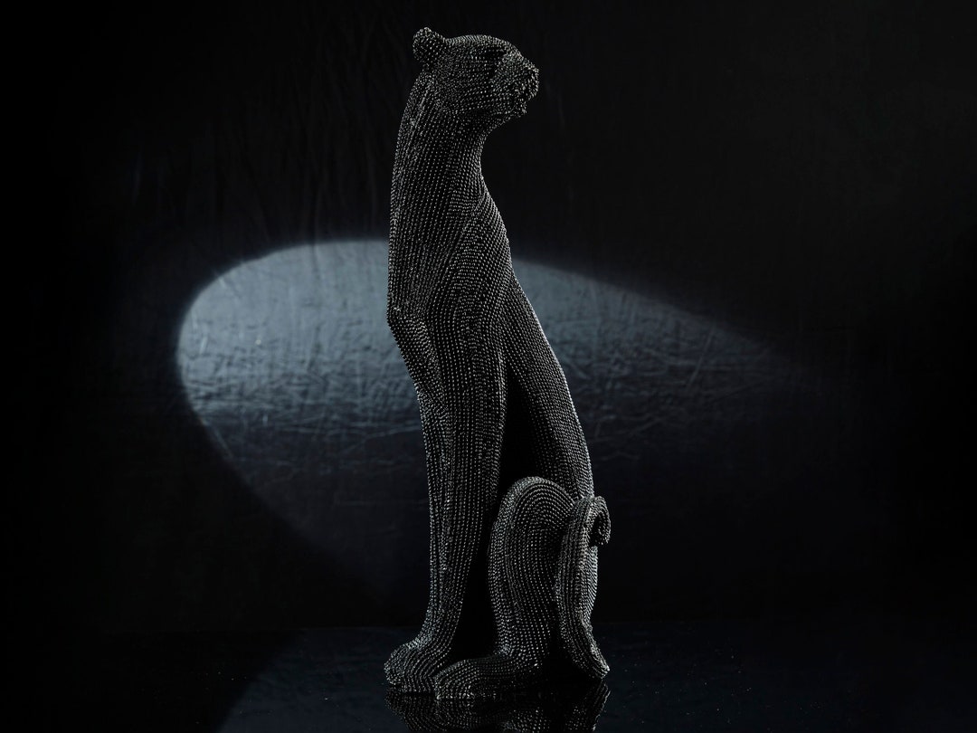 Decorative Sitting Black Panther Statue, Textured Leopard Sculpture ...