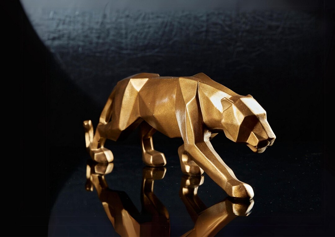 Majestic Gold Panther Statue: Abstract Cubic Leopard Sculpture, Puma ...