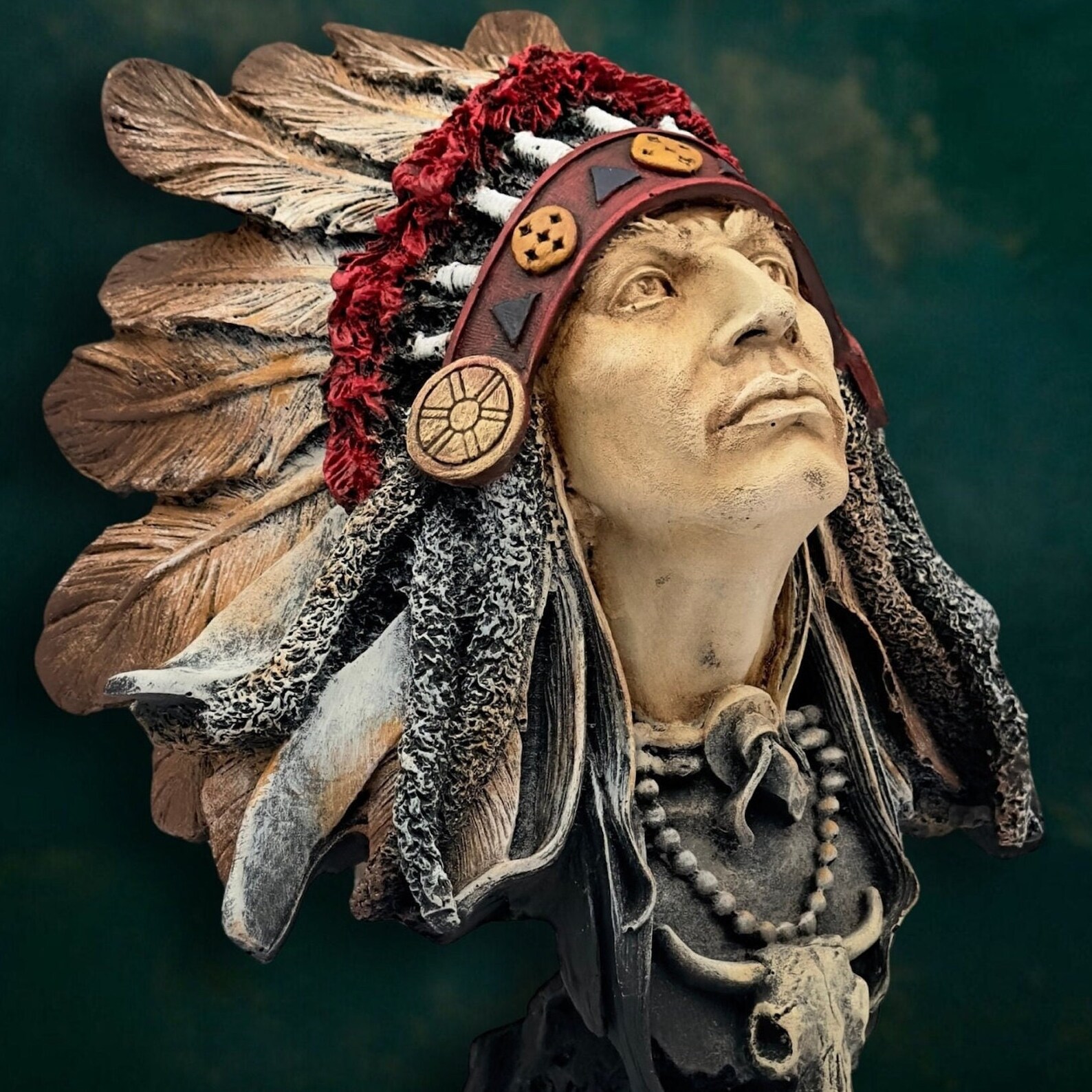 Native American Chief Bust Sculpture: Indian Male Statue, Console ...