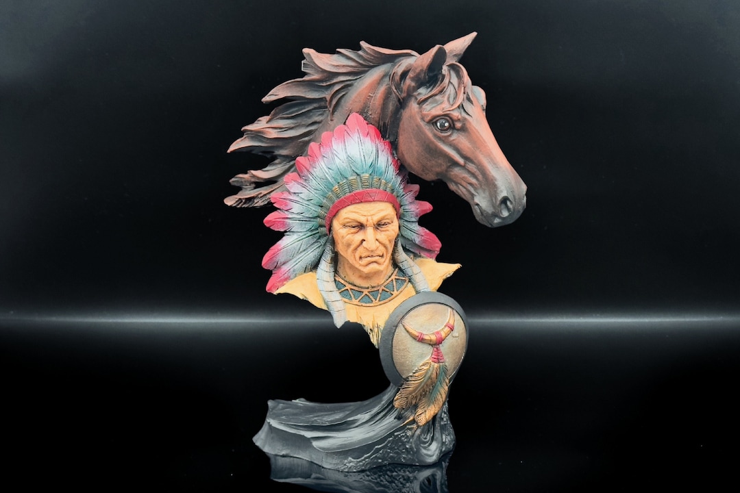 Decorative Native American Chief Bust Statue With Horse, Handcrafted ...
