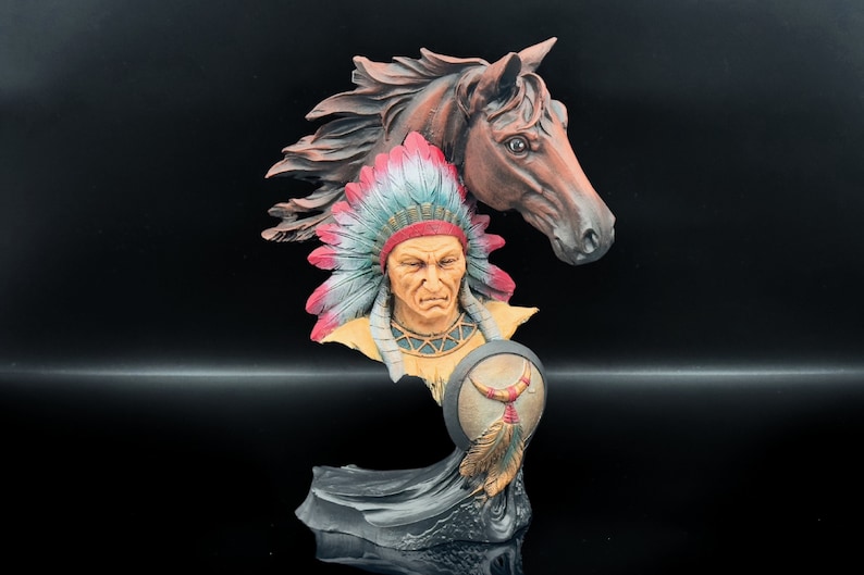 Decorative Native American Chief Bust Statue With Horse, Handcrafted ...