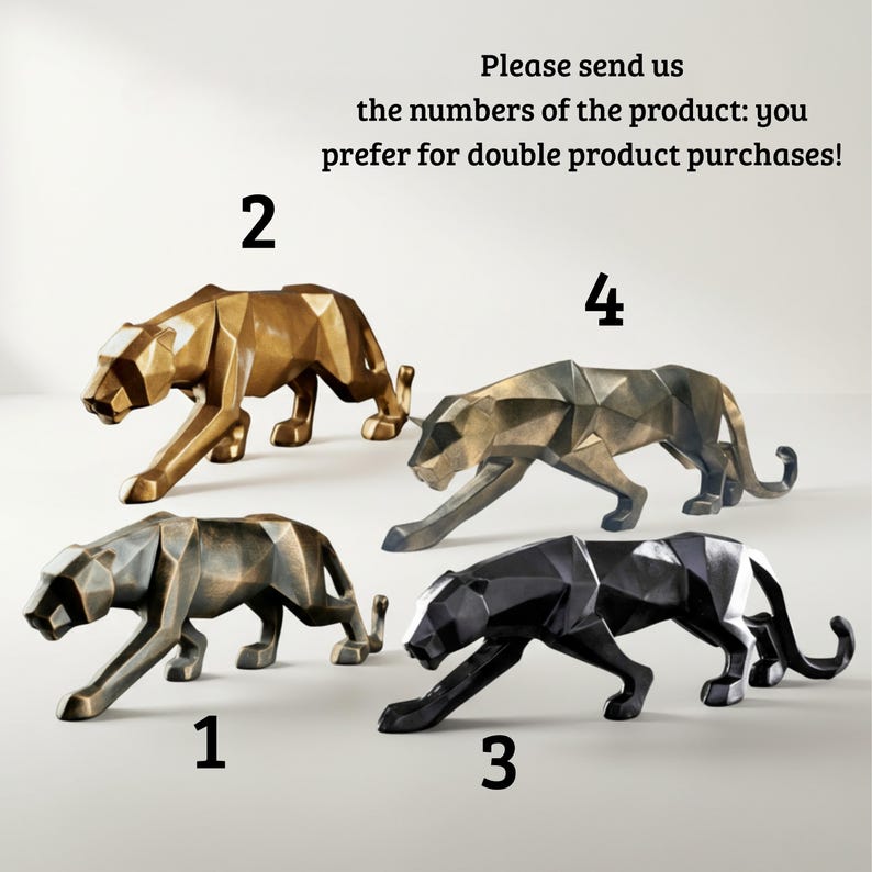 Geometric Black Panther Statue: Cubic Leopard Sculpture, Puma Jaguar ...