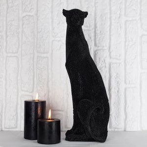 Decorative Sitting Black Panther Statue, Textured Leopard Sculpture ...