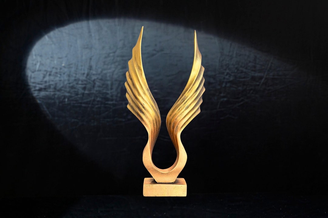 Decorative Gold Phoenix Rising Sculpture, Modern Abstract Angel Wings ...