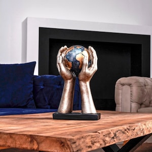 Decorative Hands Holding the Earth Globe Statue, Vintage Style World ...