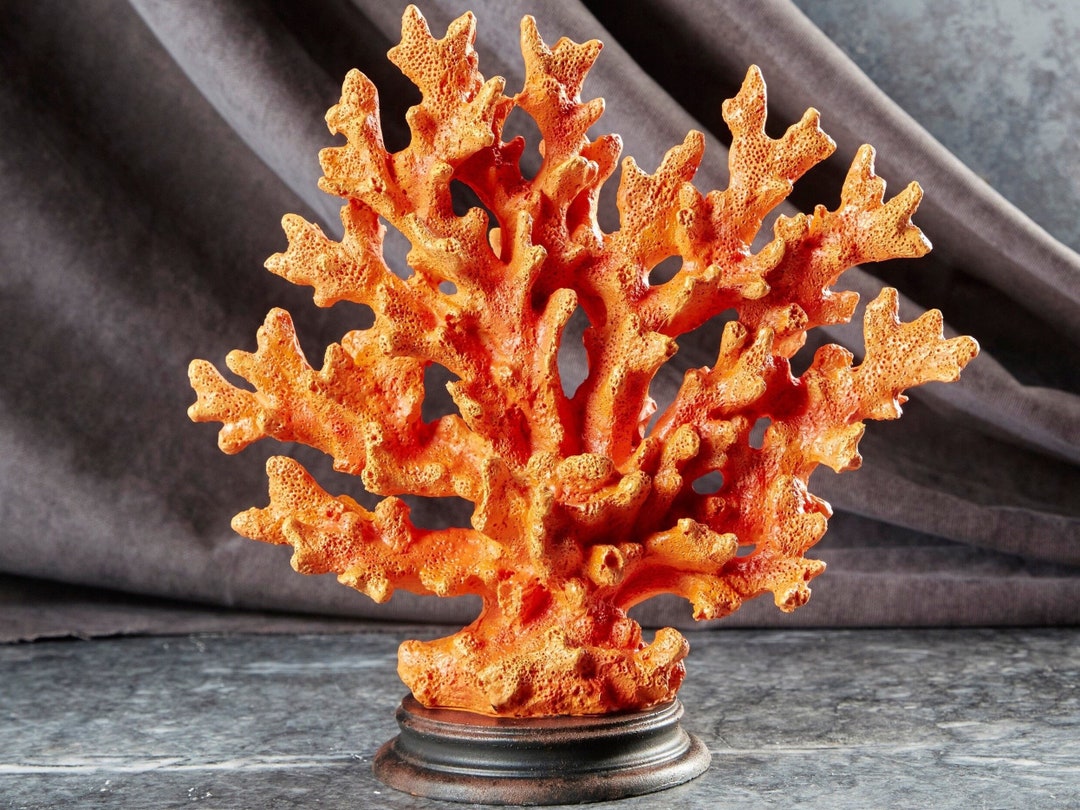 Decorative Orange Coral Sculpture, Handmade Aquarium Decoration Statue ...