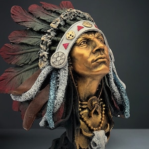 Decorative Native American Chief Statue, Handmade American Indian Male ...