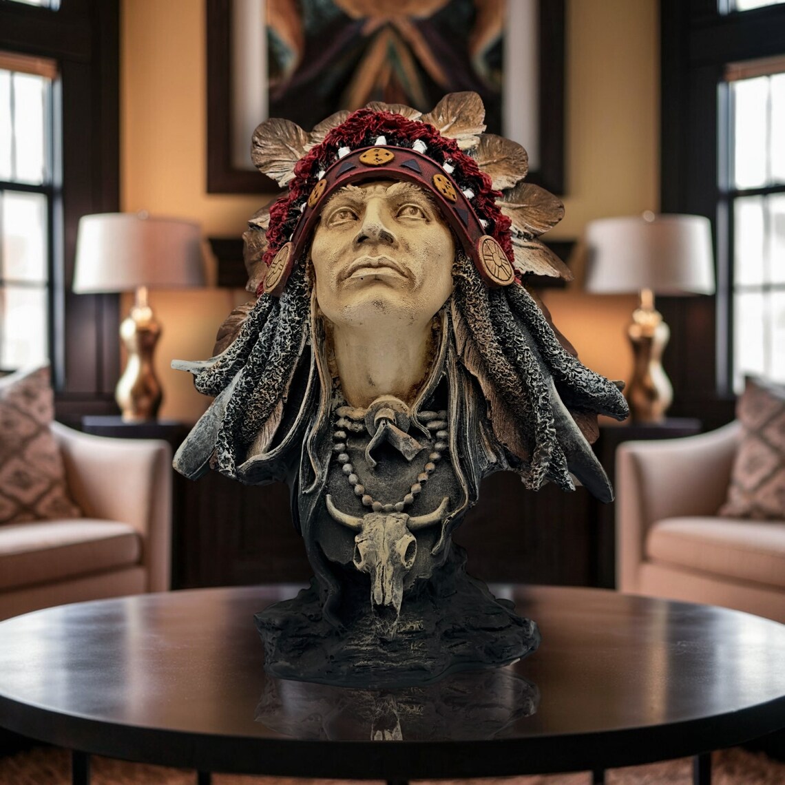 Native American Chief Bust Sculpture: Indian Male Statue, Console ...