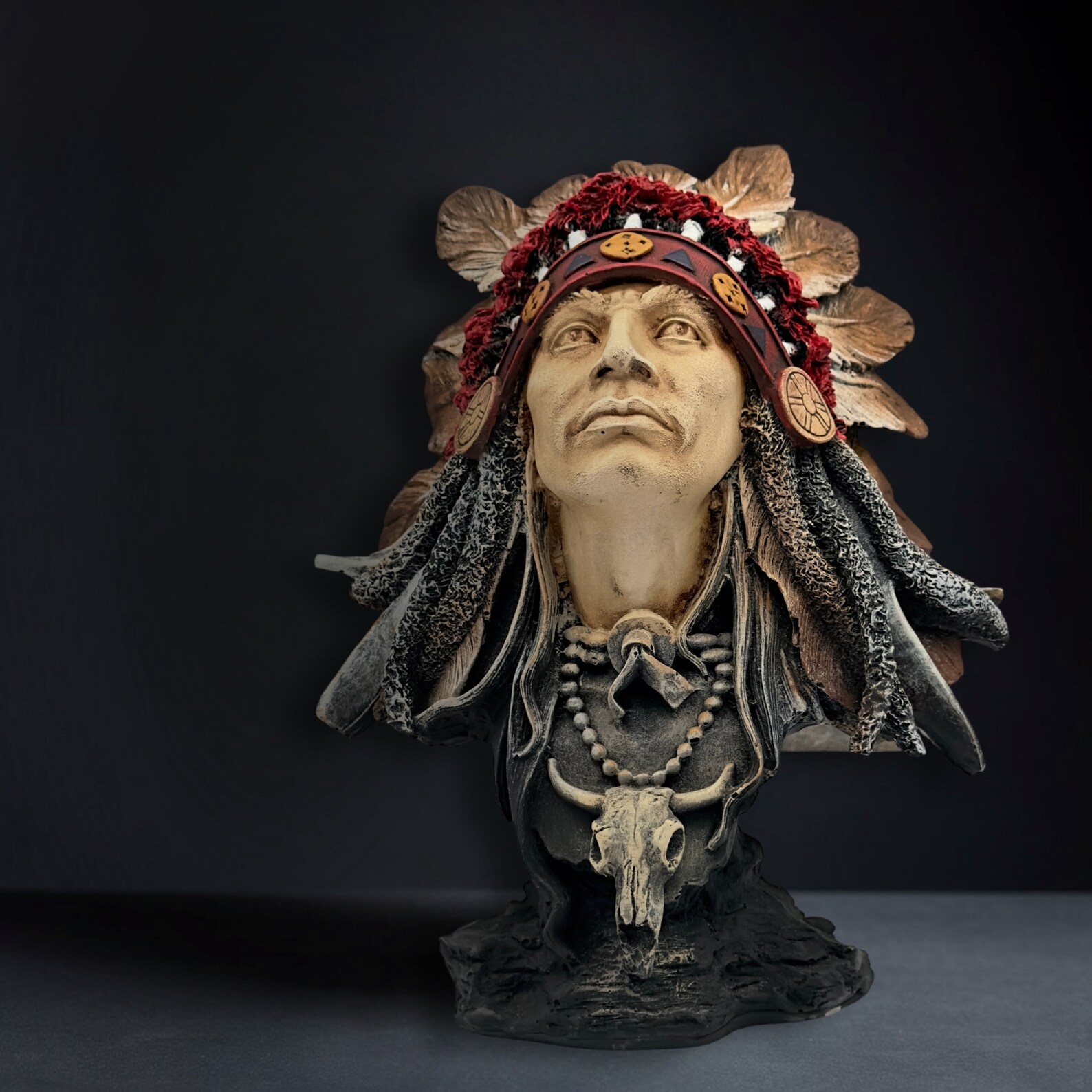 Native American Chief Bust Sculpture: Indian Male Statue, Console ...