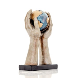 Decorative Hands Holding the Earth Globe Statue, Vintage Style World ...