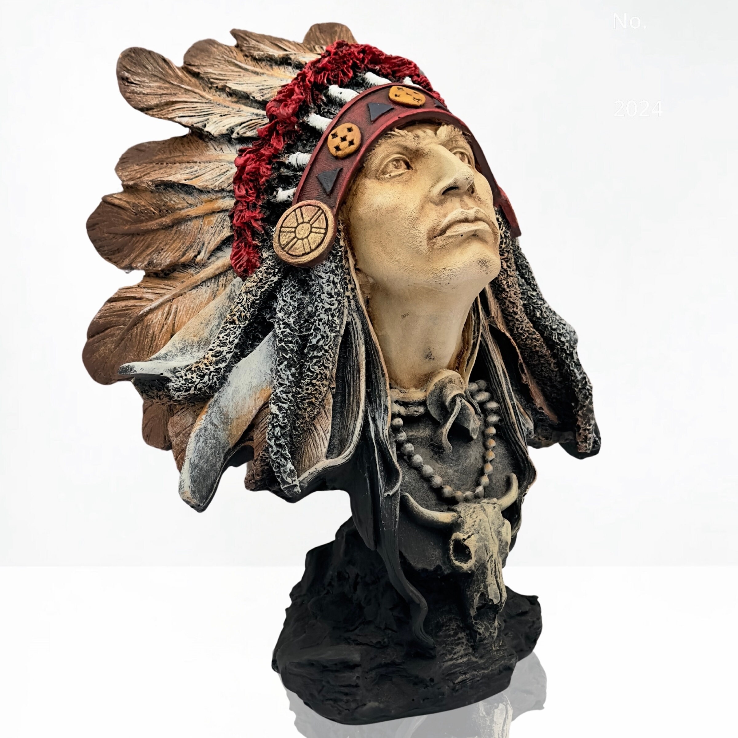 Native American Chief Bust Sculpture: Indian Male Statue, Console ...