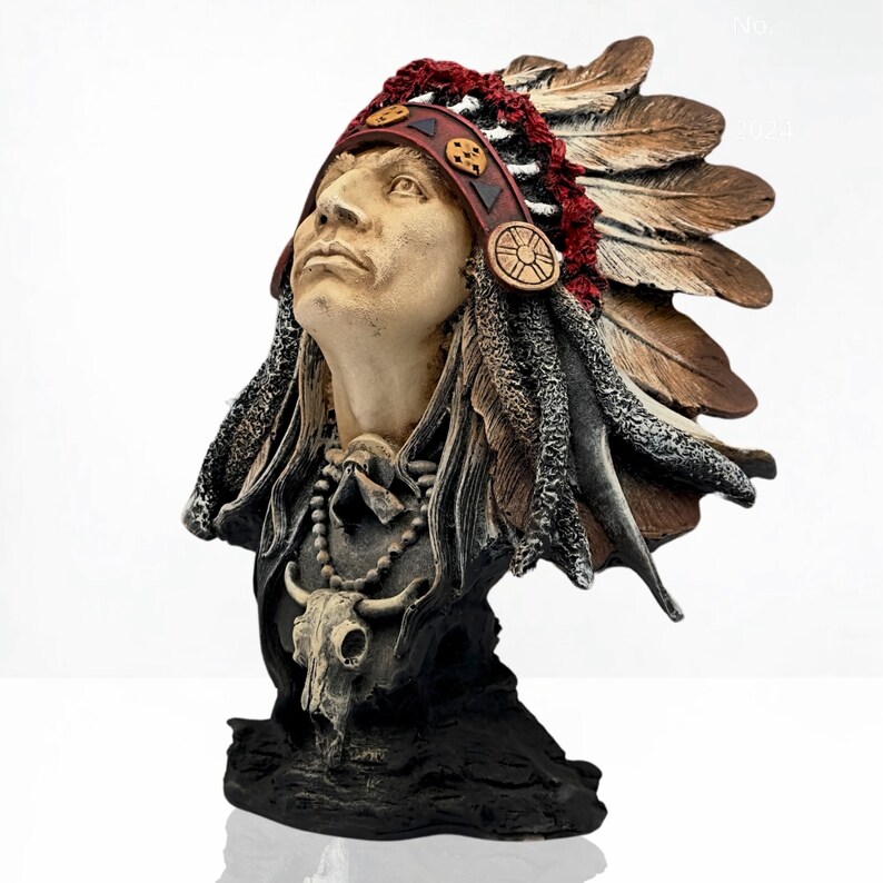Native American Chief Bust Sculpture: Indian Male Statue, Console ...