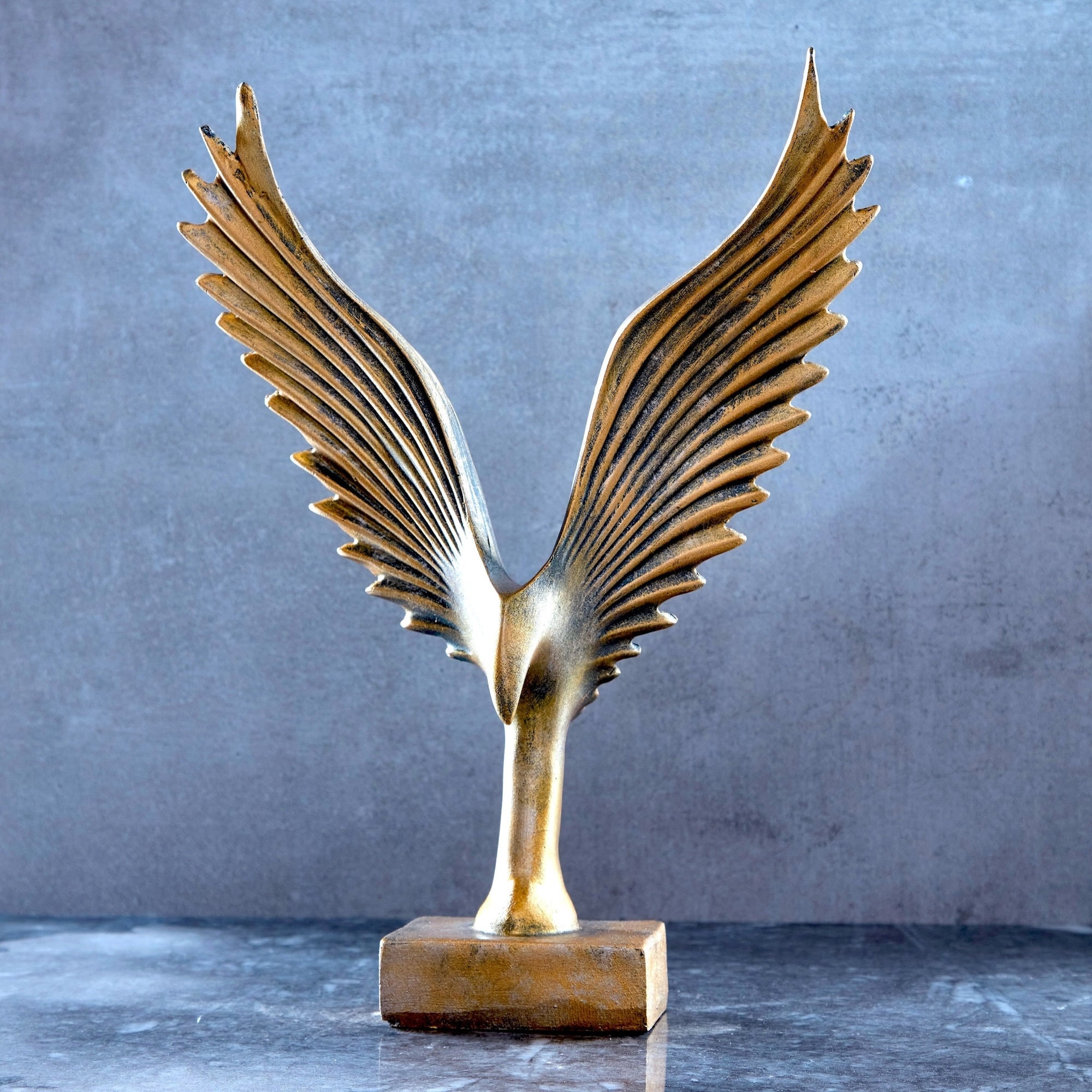 Modern Gold Phoenix Rising Statue: Abstract Home Office Bookshelf ...