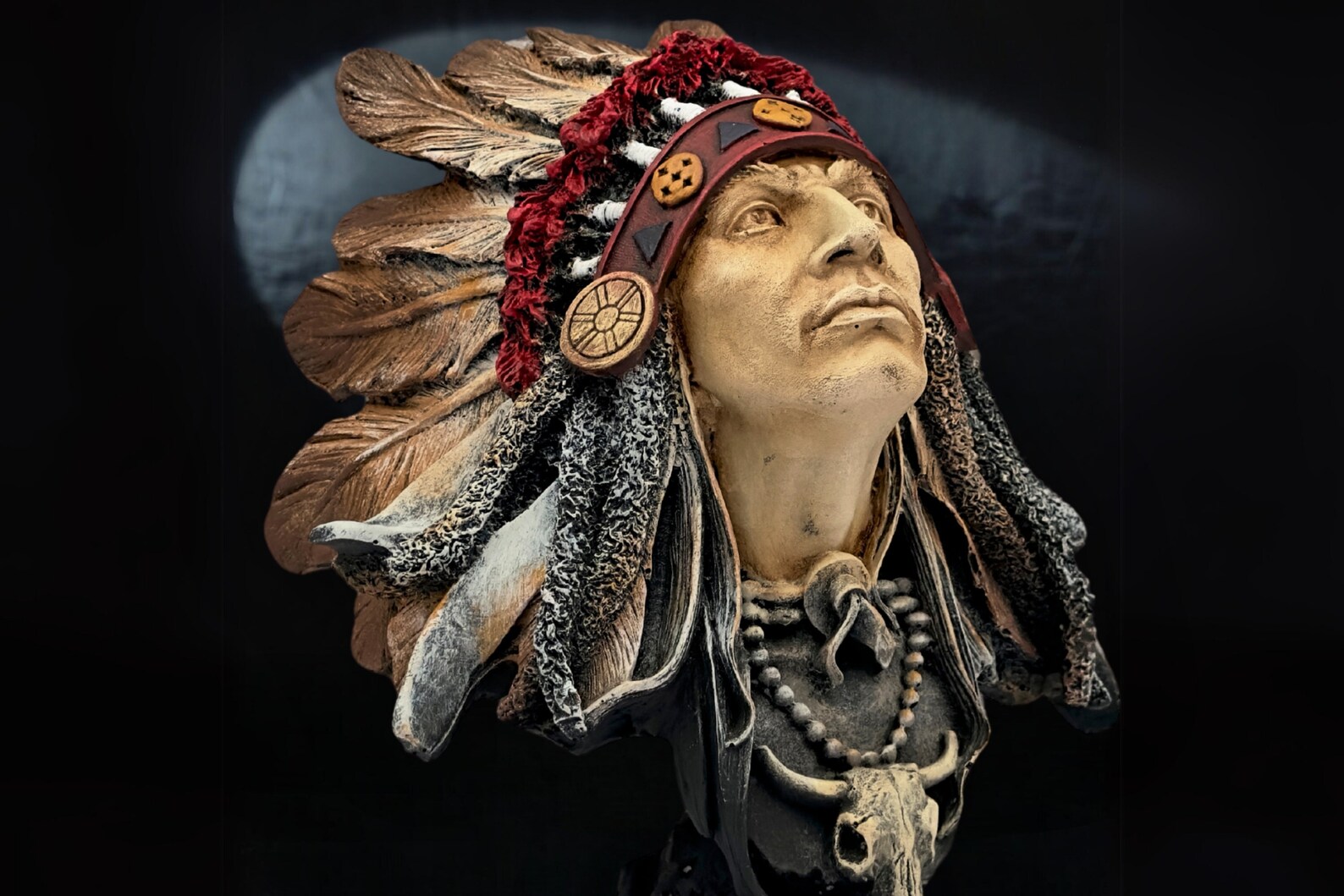 Native American Chief Bust Sculpture: Indian Male Statue, Console ...