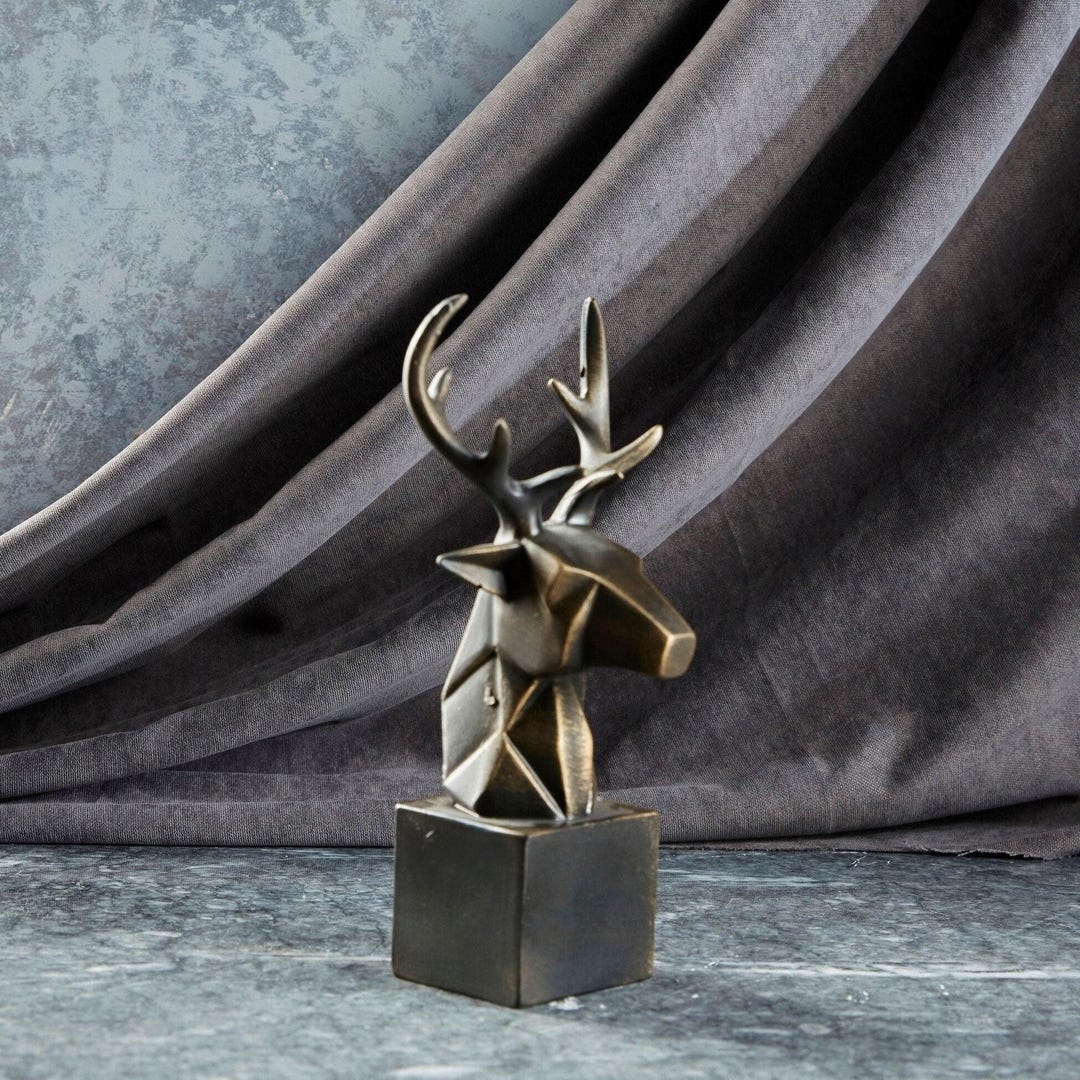Cubic Deer Bust Sculpture: Geometric Animal Statue, Abstract Home ...