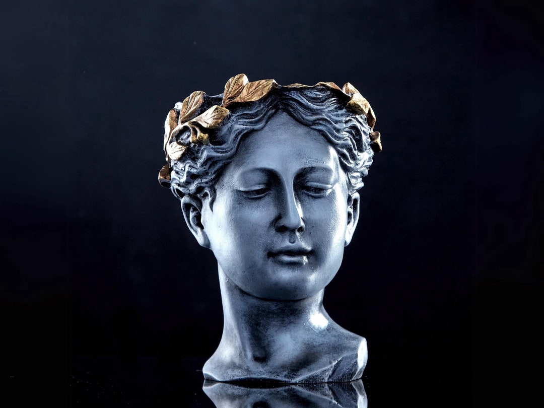 Helen Head Planter: Hand-painted Greek Statue, Silver & Gold Decor - Etsy