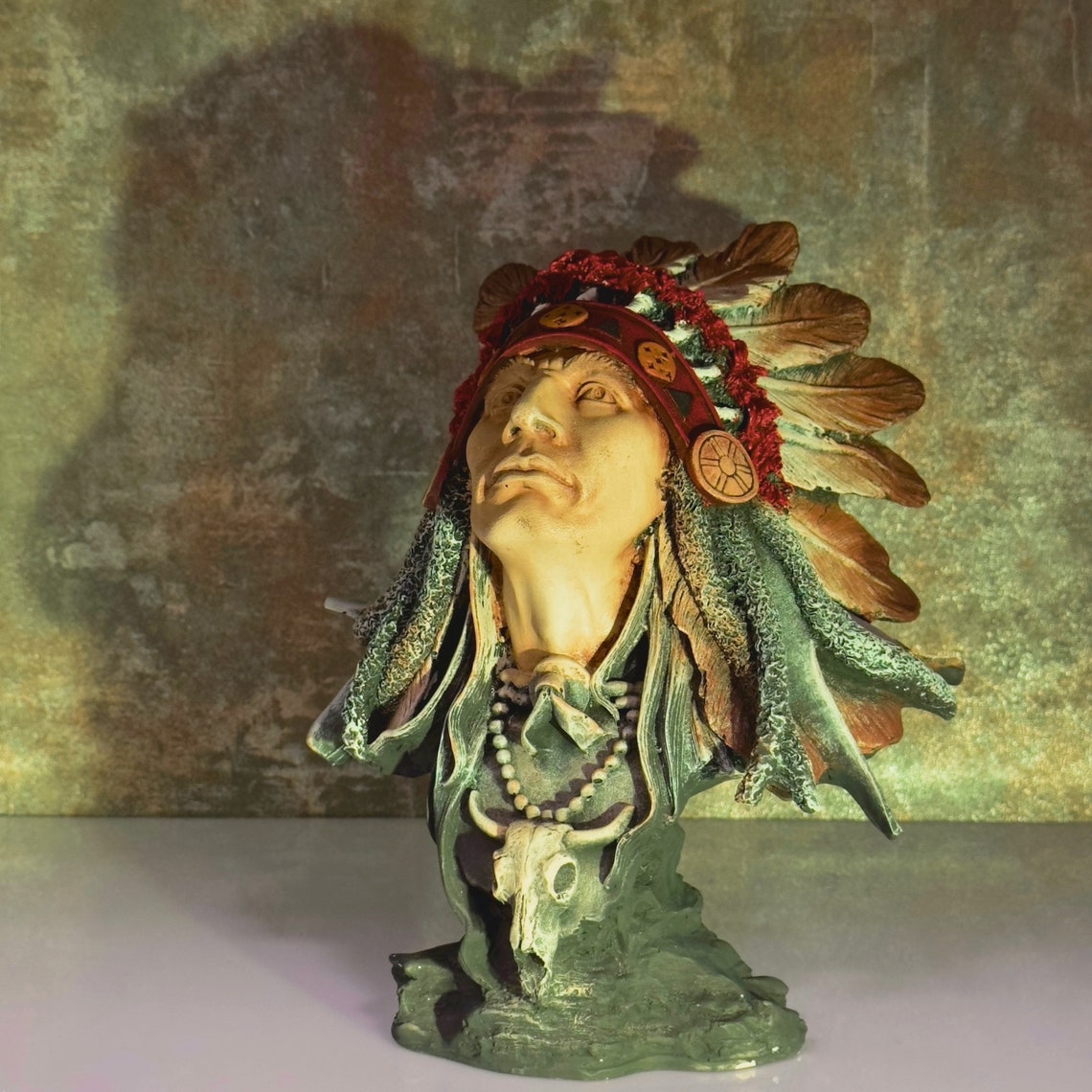 Native American Chief Bust Sculpture: Indian Male Statue, Console ...