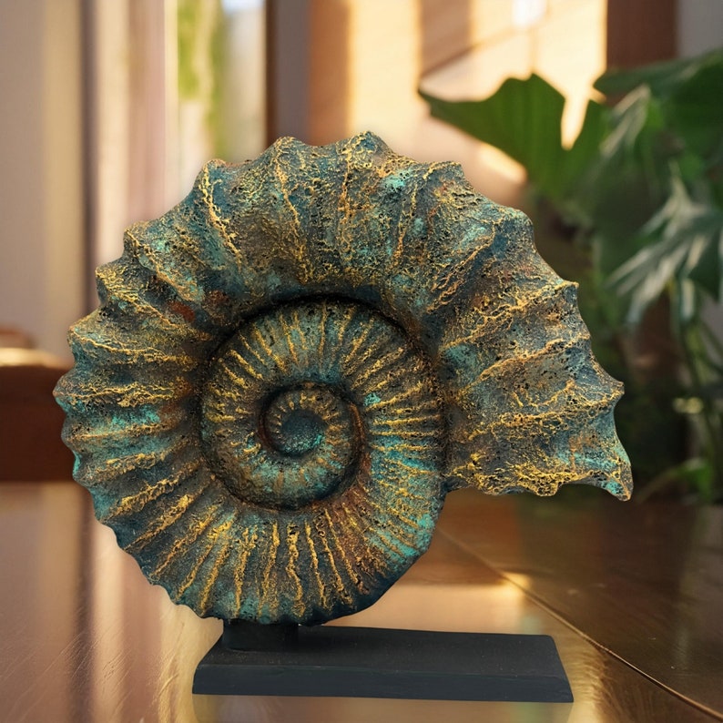Hand-painted Ammonite Fossil Statue: Aquarium and Beachy House Sea ...