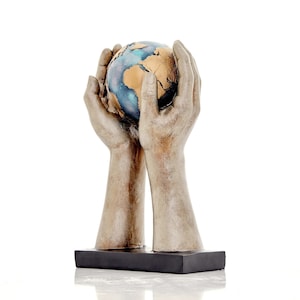 Decorative Hands Holding the Earth Globe Statue, Vintage Style World ...