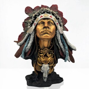 Decorative Native American Chief Statue, Handmade American Indian Male ...