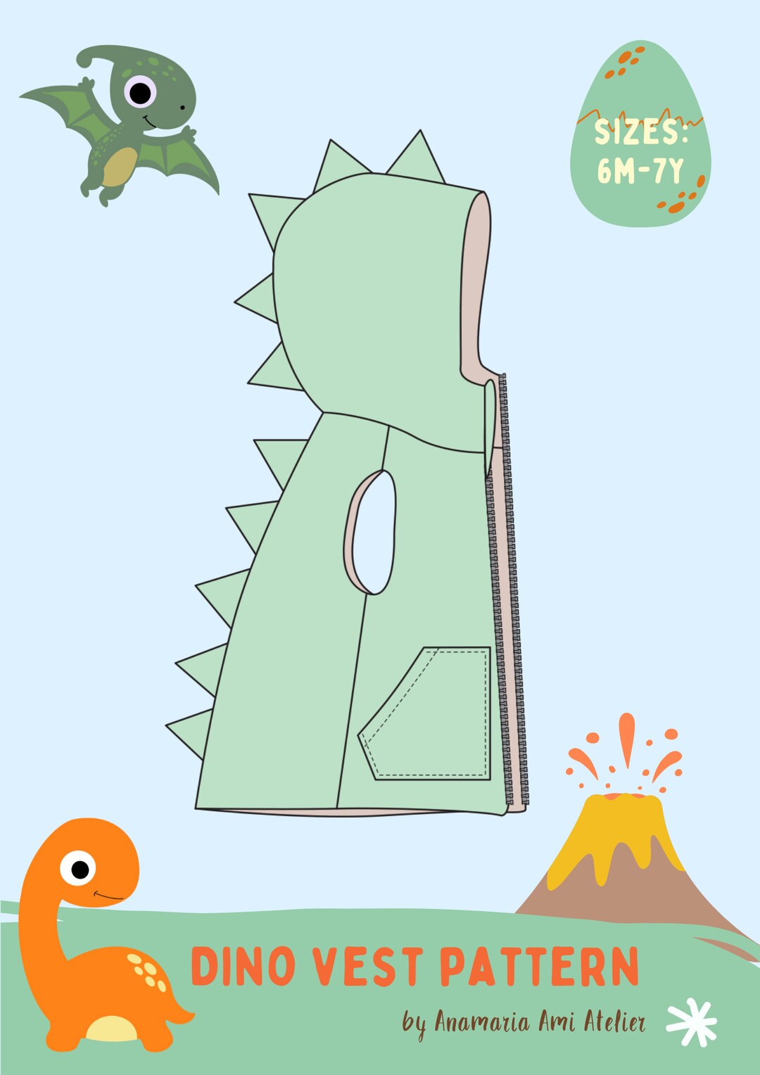 Vest Dino Adventure Sewing Pattern 68-122cm Sewing Pattern Kids Fun DIY ...