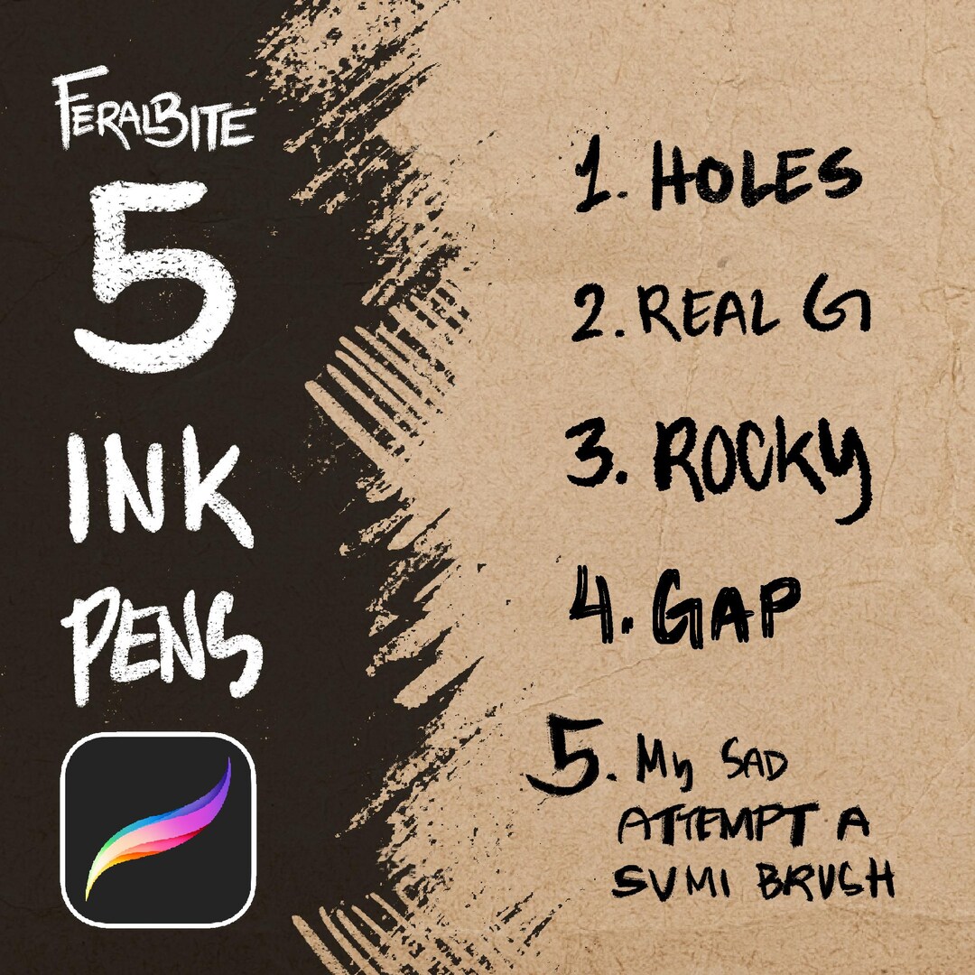 Procreate Brush Set: Textured Inking Pens | Line Art Bundle | Digital ...