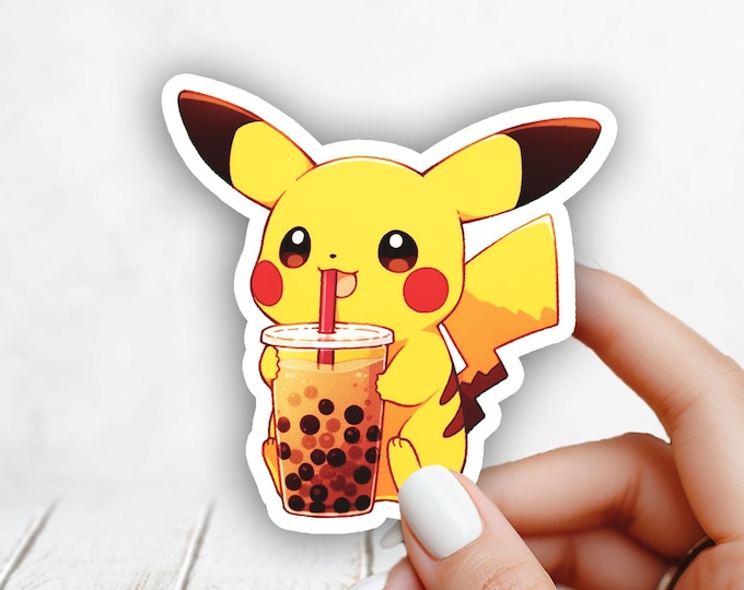 Cute Pikachu Drinking Boba, Pokemon Sticker - Laptop, Planners ...