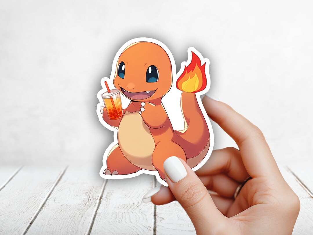Cute Charmander Drinking Boba Pokemon Halloween Sticker - Etsy