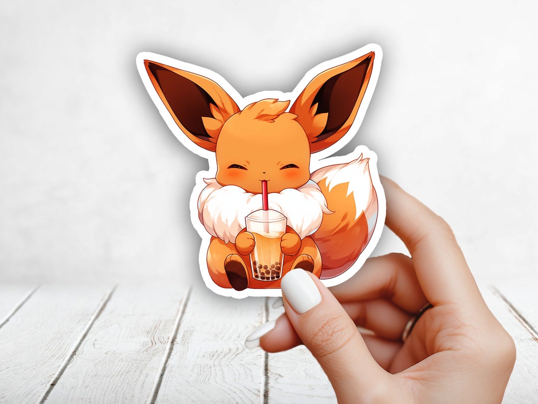 Cute Eevee Drinking Boba Pokemon Sticker Laptop Planners - Etsy
