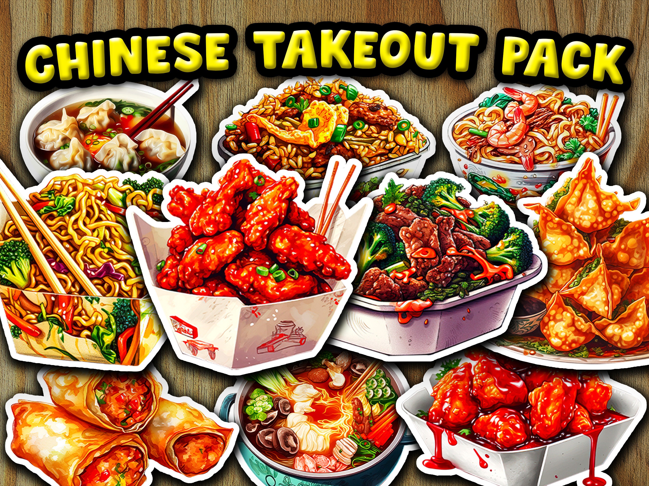 Chinese Takeout Vinyl Stickers Set of 10 Die Cut Sticker - Etsy