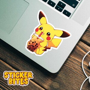 Cute Pikachu Drinking Boba, Pokemon Sticker - Laptop, Planners ...
