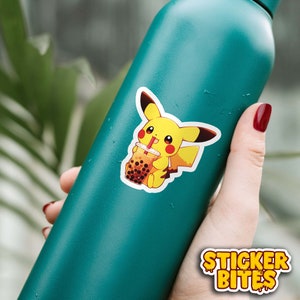 Cute Pikachu Drinking Boba, Pokemon Sticker - Laptop, Planners ...