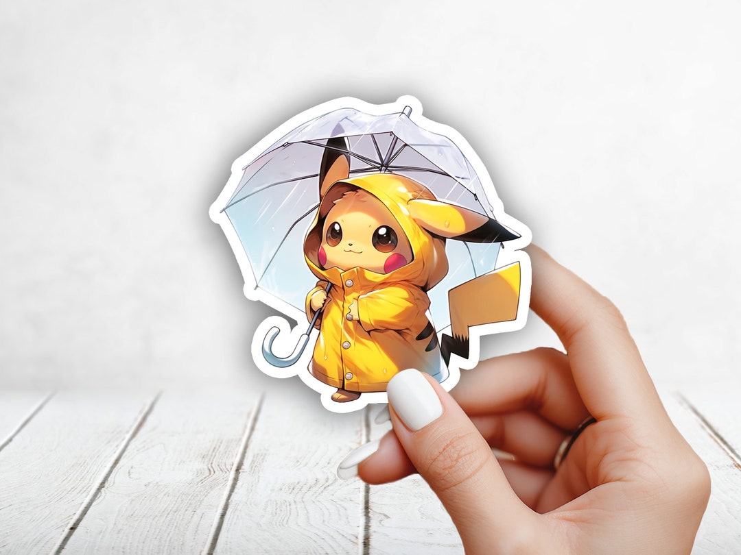 Cute Pikachu Holding Umbrella in the Rain Pokemon Halloween Sticker ...