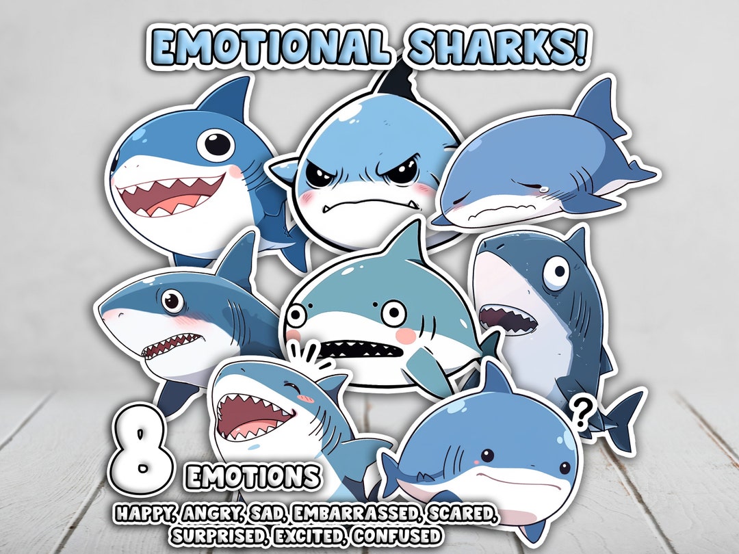 Cute Shark Stickers, Emotional Animals Series, Shark Lovers Laptop ...