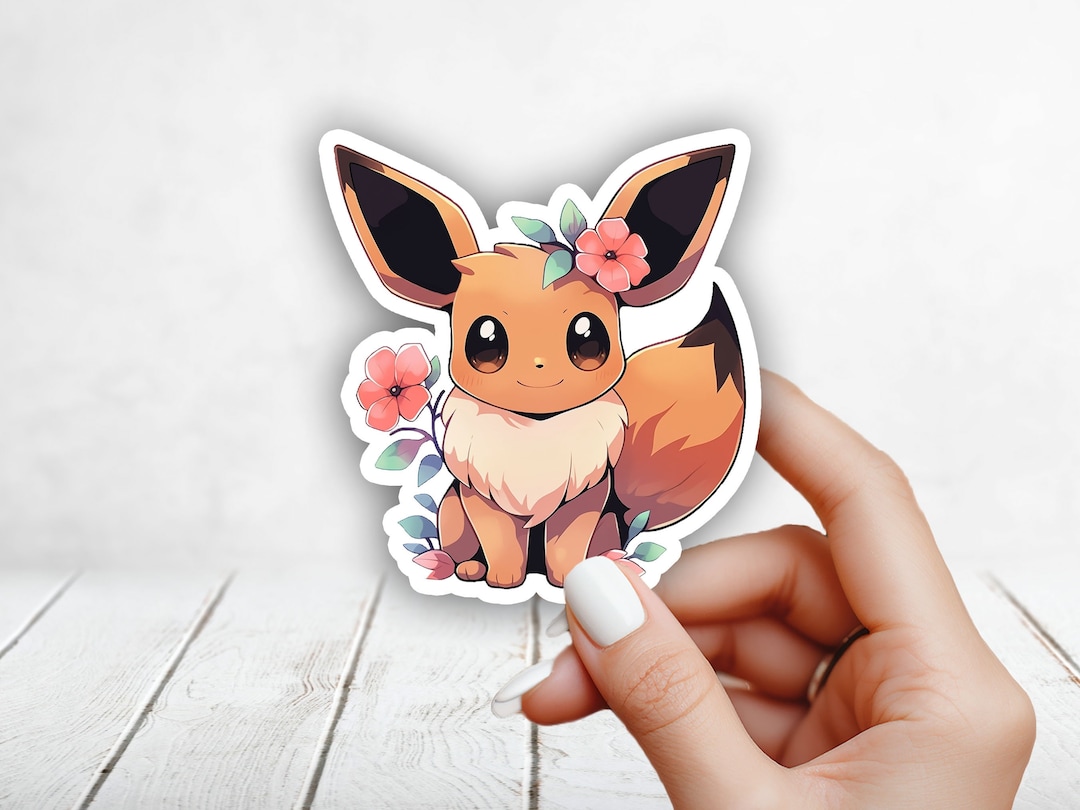 Cute Eevee With Flowers, Pokemon Sticker - Laptop, Planners, Journaling ...