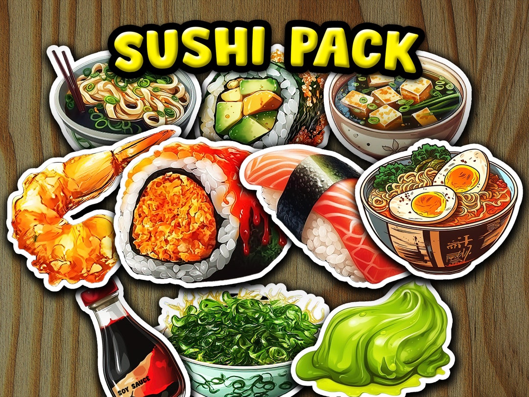 Sushi Sticker Pack Set of 10 Die Cut Sticker, Great for Laptops, Water ...