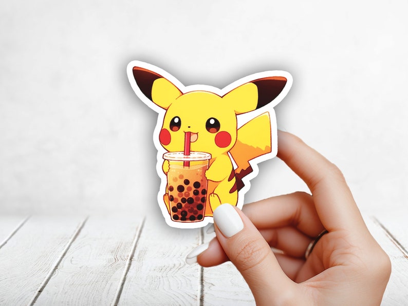 Cute Pikachu Drinking Boba, Pokemon Sticker - Laptop, Planners ...